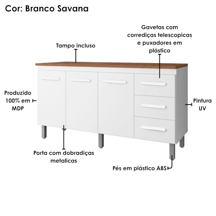 Balcao C/Tampo 150cm 9130x9310 BrancoSavana Mobbs l Milani Store