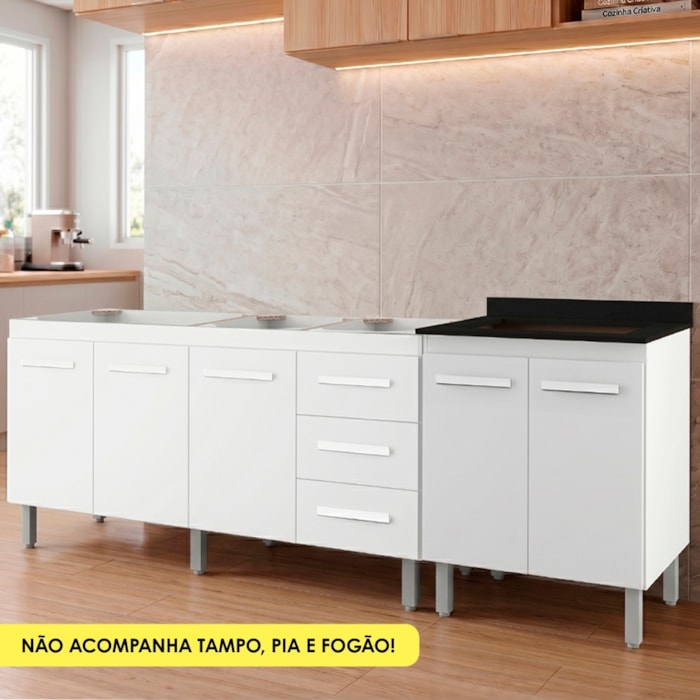 Balcao Pia 150cm e Cooktop 5 Bocas Branco Mobbs l Milani Store