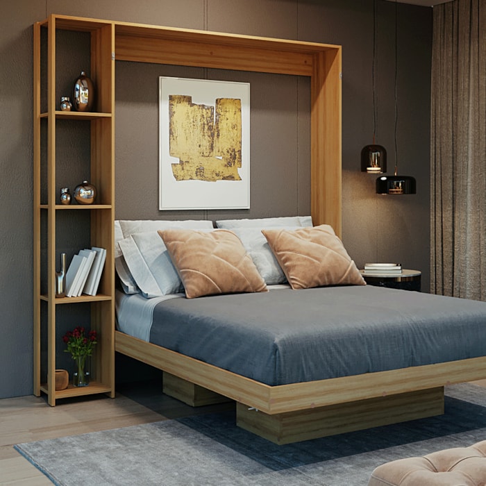 Cama Retratil De Parede Casal CM8014 Amendoa Tecno Mobili