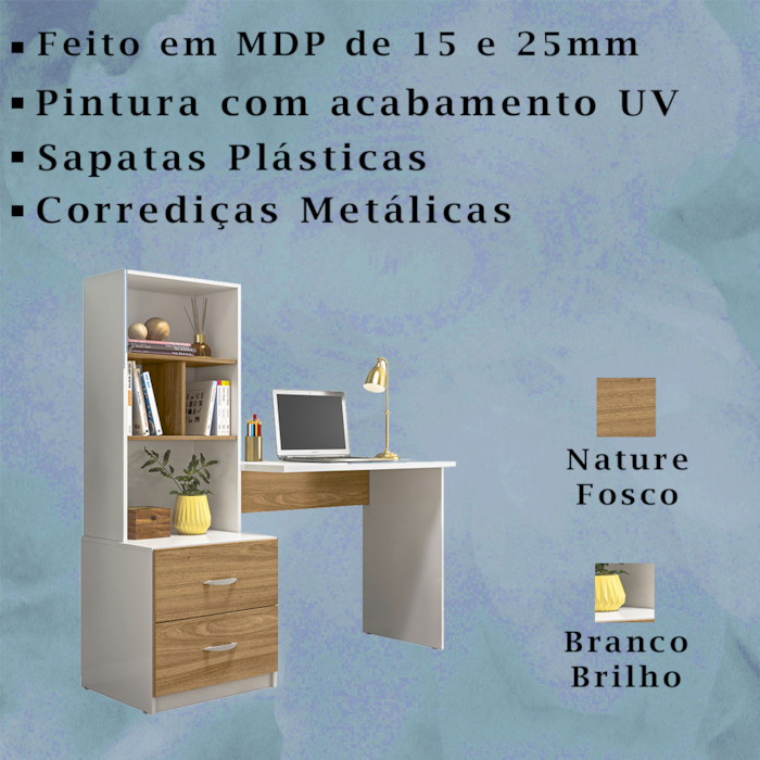 Escrivaninha Multifuncional 2G 138cm Bco Nat PLLA l Milani Store