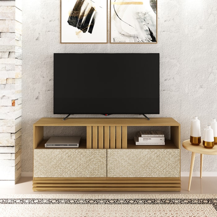 Conjunto Rack E Painel P/ Tv 42 Natural Off White | Milani Store