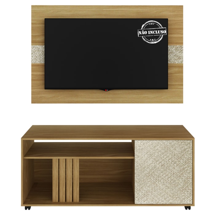 Rack E Painel P/ Tv 42 Polegadas Natural Palha | Milani Store